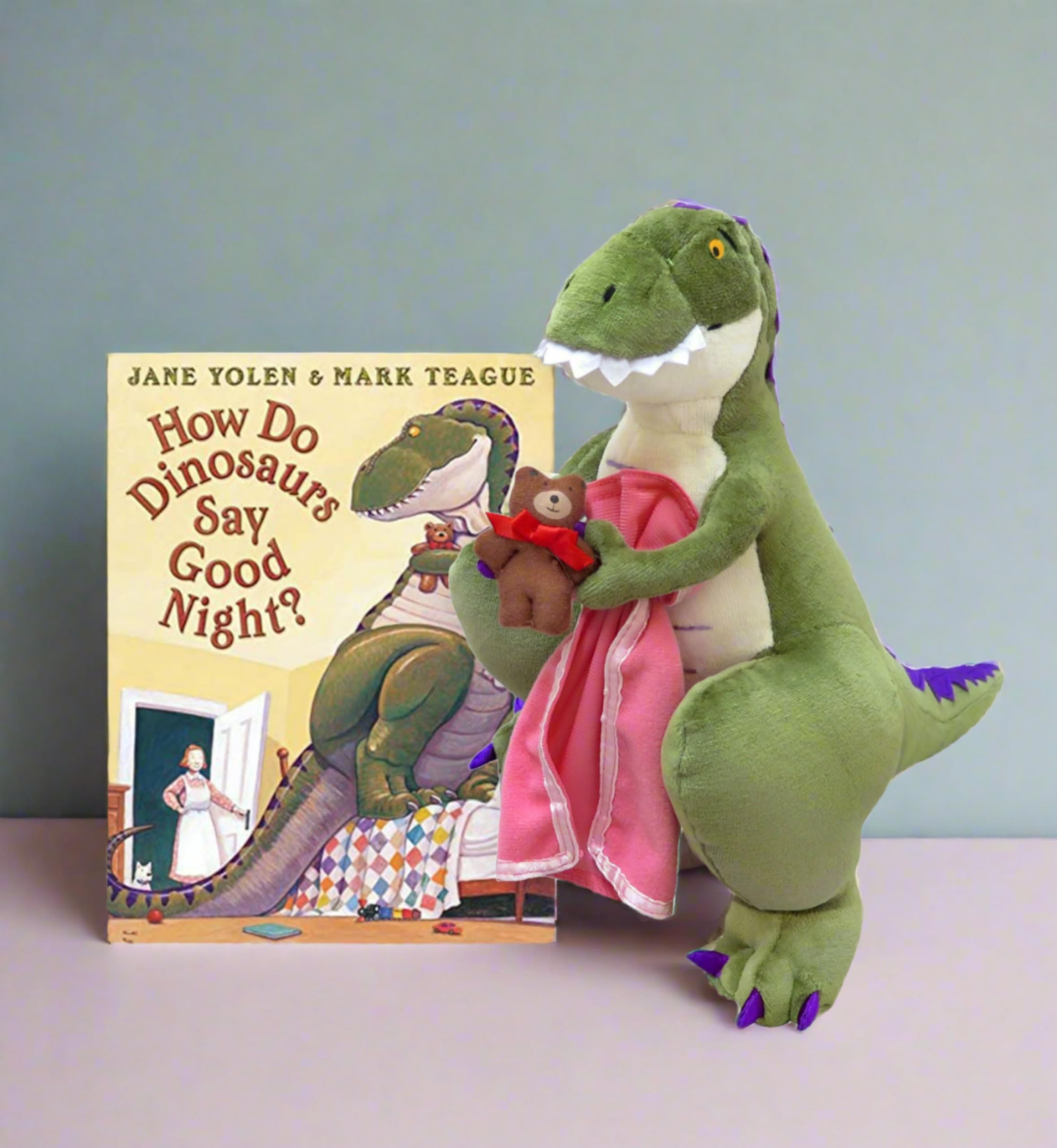 MerryMakers How Do Dinosaurs Say Good Night? Plush Doll, 14-Inch , Green