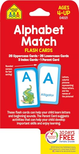 School Zone - Alphabet Match Flash Cards - Ages 4 and Up, Preschool to Kindergarten, ABC's, Letters, Matching, Beginning Sounds, Letter-Picture Recognition, and More