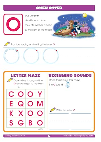 School Zone - Alphabet Stickers Workbook - 64 Pages, Ages 3 to 6, Preschool to Kindergarten, 267 Stickers, ABCs, Printing Letters, Phonics, and More (School Zone Stuck on Learning® Book Series)