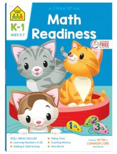 school zone - math readiness workbook - 64 pages, ages 5 to 7, kindergarten to 1st grade, telling time, counting money, addition, subtraction, and more (school zone i know it!® workbook series)