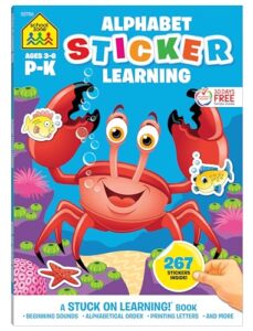 school zone - alphabet stickers workbook - 64 pages, ages 3 to 6, preschool to kindergarten, 267 stickers, abcs, printing letters, phonics, and more (school zone stuck on learning® book series)