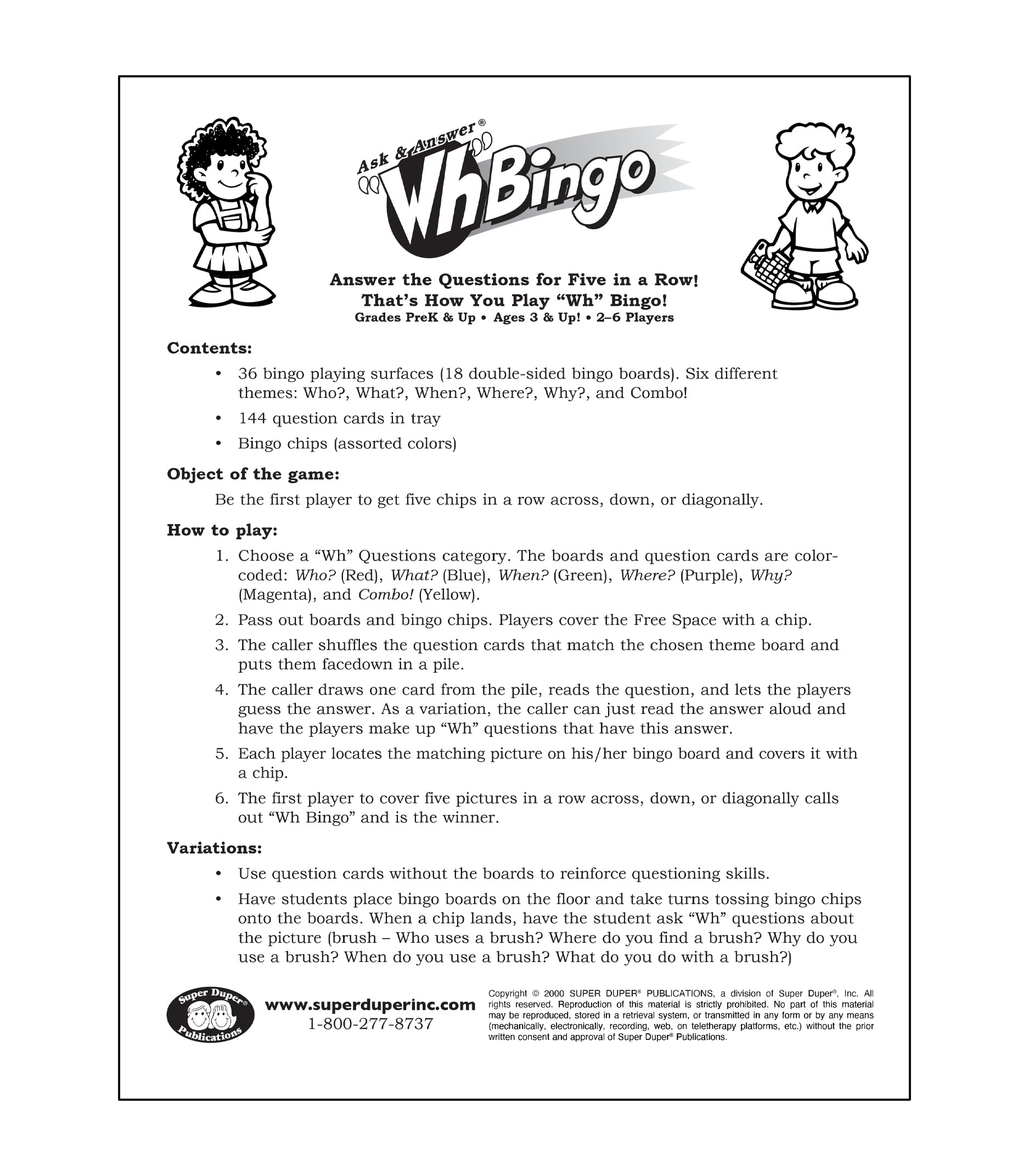 Super Duper Publications | Ask & Answer® Wh Bingo Board Game | Comprehension, Verbal, and Communication Skills | Who, What, Where, When, and Why Questions | Educational Resource for Children