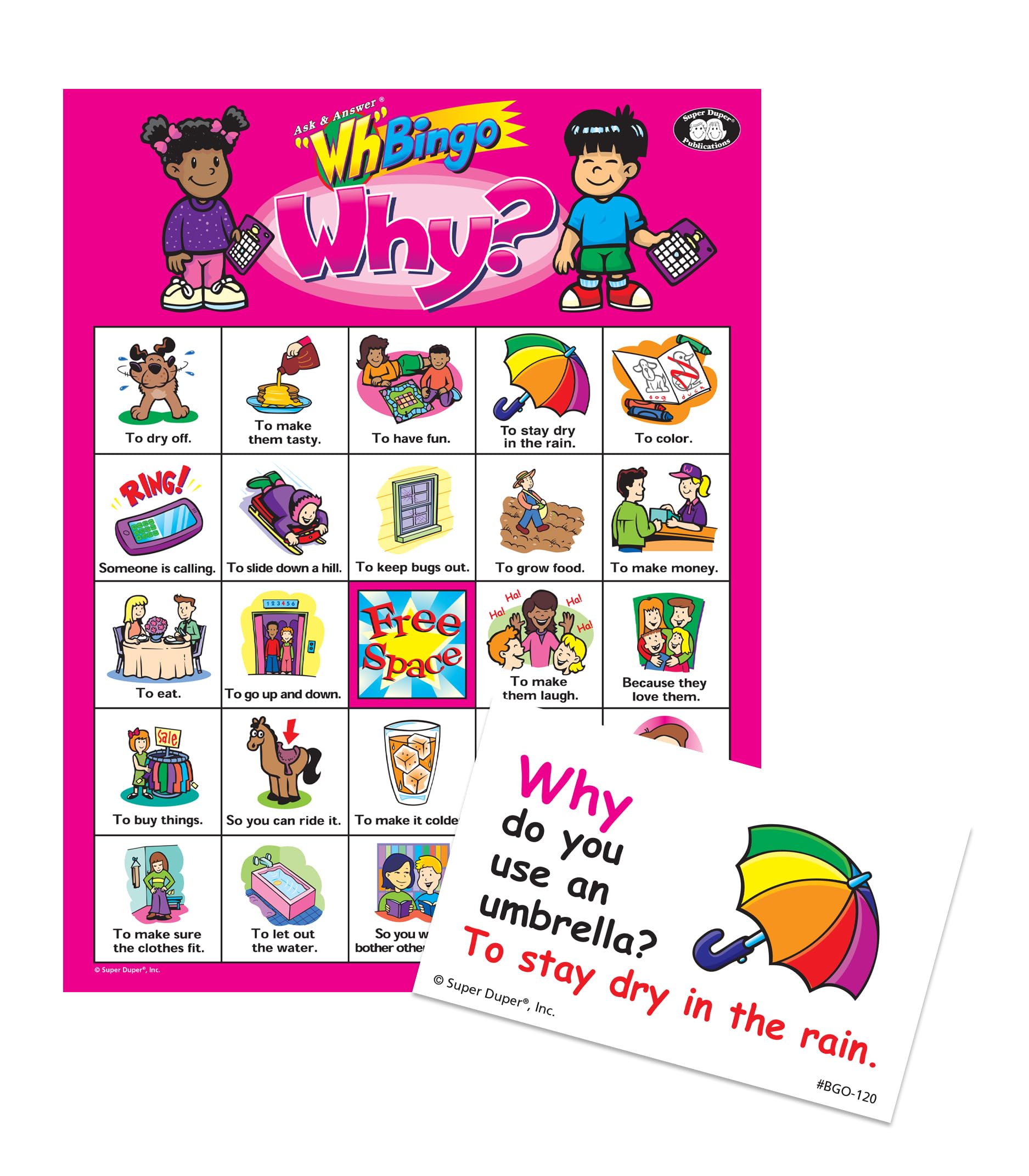 Super Duper Publications | Ask & Answer® Wh Bingo Board Game | Comprehension, Verbal, and Communication Skills | Who, What, Where, When, and Why Questions | Educational Resource for Children