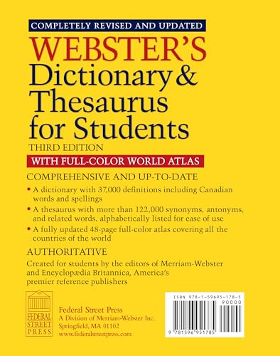 Webster's Dictionary & Thesaurus for Students with Full-Color World Atlas, Third Edition