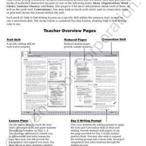 Evan-Moor Daily 6-Trait Writing, Grade 6 Homeschool and Classroom Resource Workbook, Reproducible Worksheets, Teaching Edition, Lesson Plans, Ideas, Organization, Word Choice, Sentence Fluency, Voice