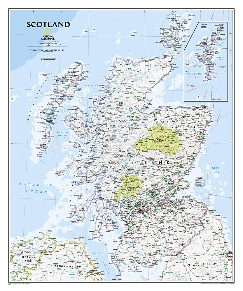 National Geographic Scotland Wall Map - Classic - Laminated (30 x 36 in) (National Geographic Reference Map)