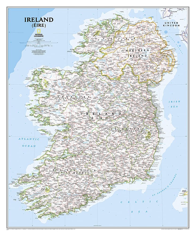 National Geographic Ireland Wall Map - Classic - Laminated (30 x 36 in) (National Geographic Reference Map)