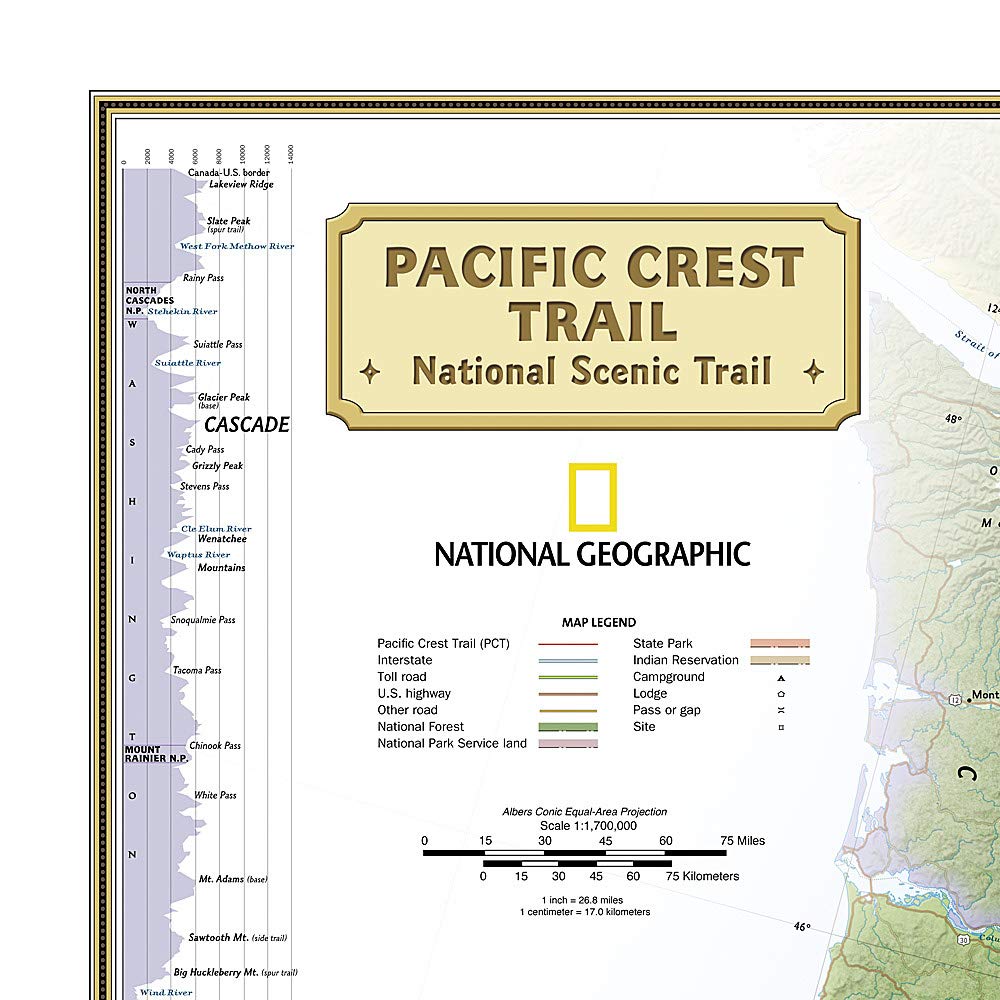 National Geographic Pacific Crest Trail Wall Map Wall Map - Laminated (18 x 48 in) (National Geographic Reference Map)