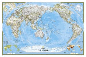 national geographic world, pacific centered wall map - classic - laminated (46 x 30.5 in) (national geographic reference map)