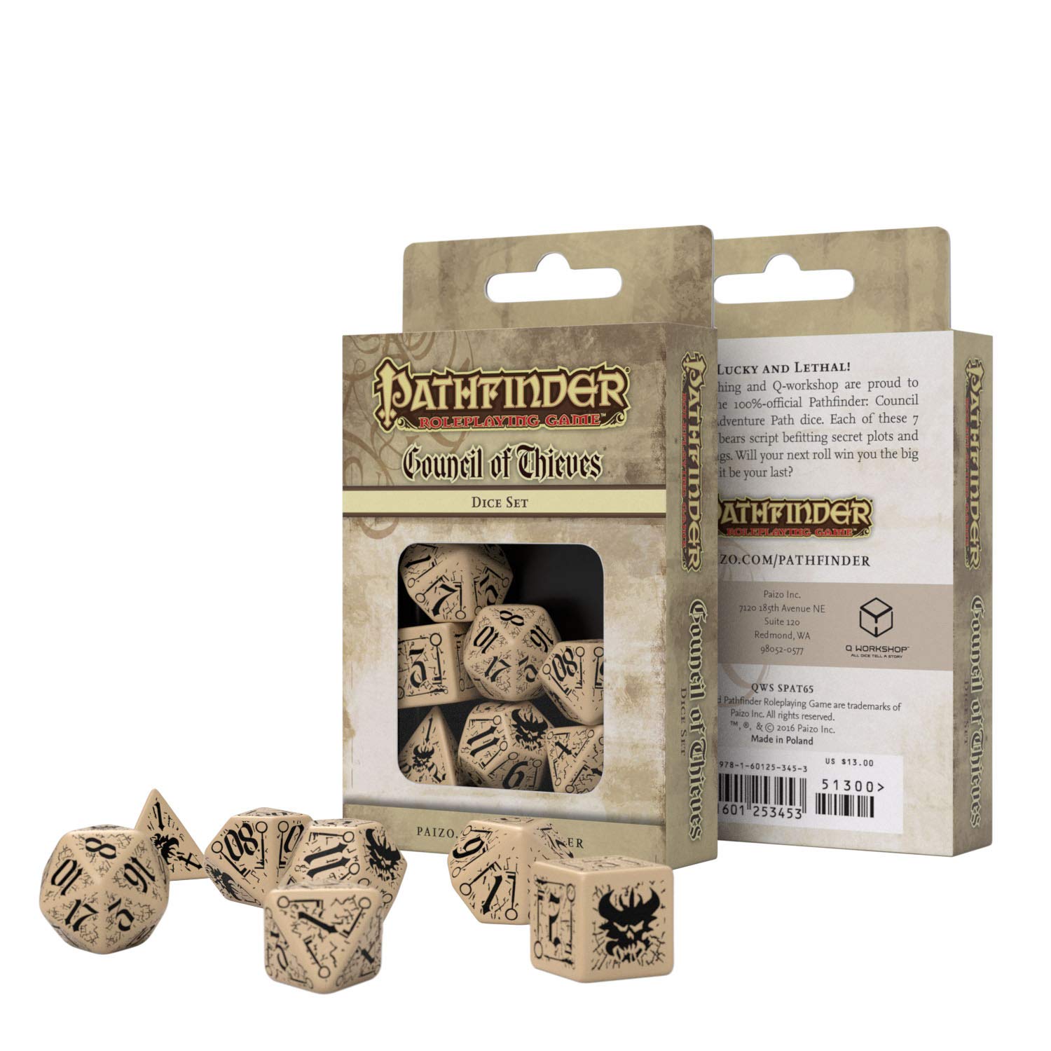 Q WORKSHOP Pathfinder Council of Theves Rpg Ornamented Dice Set 7 Polyhedral Pieces