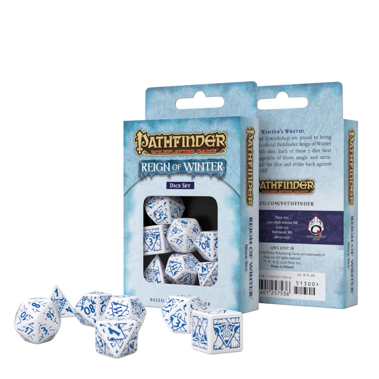 Q WORKSHOP Pathfinder Reign of Winter Rpg Ornamented Dice Set 7 Polyhedral Pieces