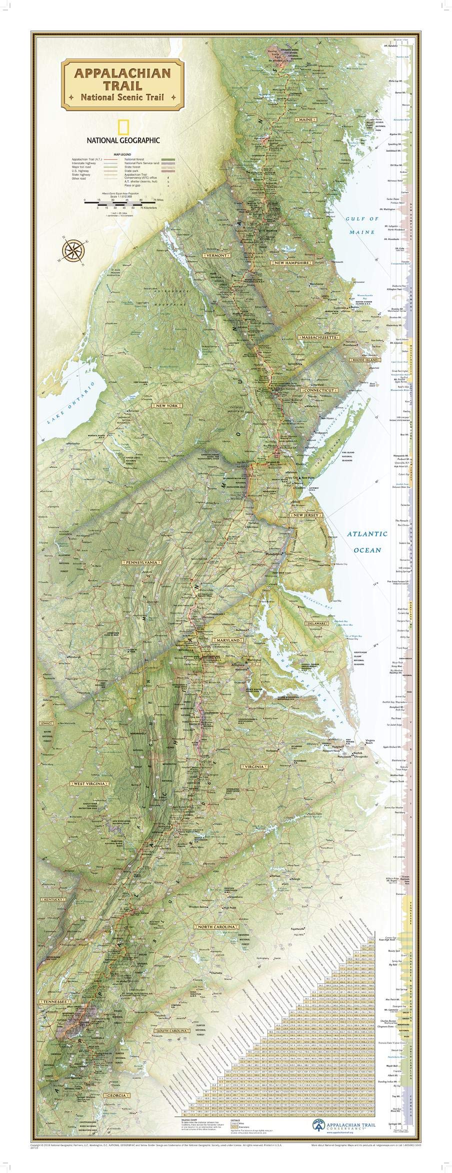 National Geographic Appalachian Trail Wall Map Wall Map - Laminated (18 x 48 in) (National Geographic Reference Map)