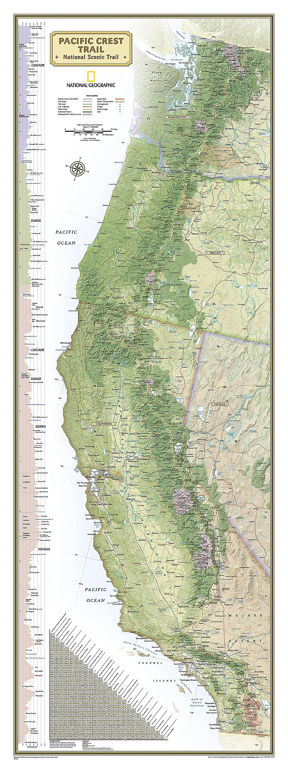 National Geographic Pacific Crest Trail Wall Map Wall Map - Laminated (18 x 48 in) (National Geographic Reference Map)