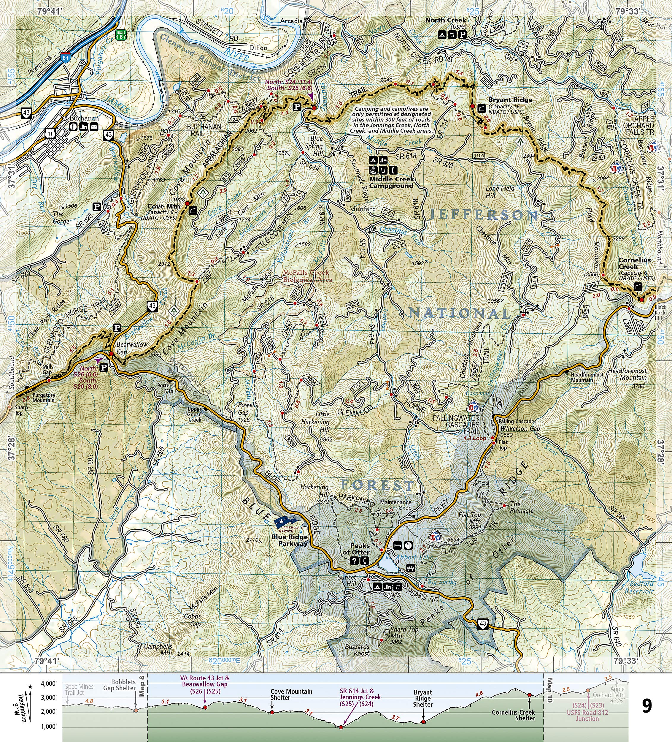 Appalachian Trail: Bailey Gap to Calf Mountain Map [Virginia] (National Geographic Topographic Map Guide, 1504)