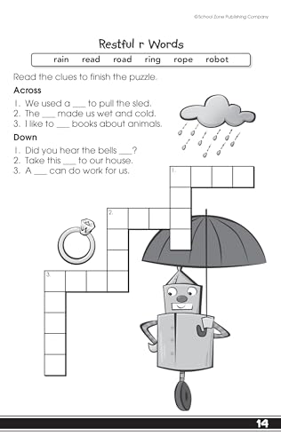 School Zone - My First Crosswords Workbook - Ages 6 to 8, 1st to 2nd Grade, Activity Pad, Word Puzzles, Word Search, Vocabulary, Spelling, and More (School Zone Little Busy Book™ Series)