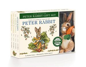 the peter rabbit deluxe plush gift set: the classic edition board book + plush stuffed animal toy rabbit gift set (a classic tale of adventure and virtue with plush peter rabbit toy)