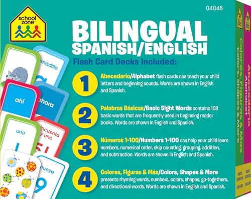 School Zone Bilingual Spanish/English Flash Card Set: Tarjetas de Índice Bilingües Español/Inglés, Alphabet, Sight Words,: Numbers 1-100, Colors & ... Immersion (Spanish) (Spanish Edition)