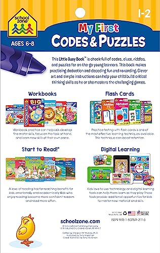 School Zone - My First Codes & Puzzles Workbook - Ages 6 to 8, 1st Grade, 2nd Grade, Activity Pad, Crossword Puzzles, Word Search, Riddles, and More (School Zone Little Busy Book™ Series)