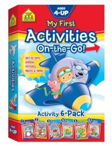 school zone - my first activities on-the-go! 6-pack workbook set - ages 4+, preschool to 2nd grade, dot-to-dot, hidden pictures, mazes, coloring, and more (school zone little busy book™ series)