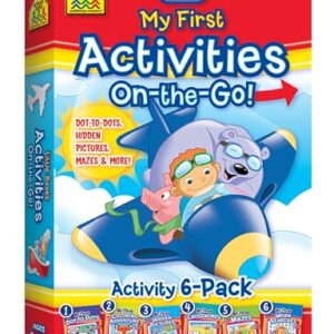 School Zone - My First Activities On-the-Go! 6-Pack Workbook Set - Ages 4+, Preschool to 2nd Grade, Dot-to-Dot, Hidden Pictures, Mazes, Coloring, and More (School Zone Little Busy Book™ Series)