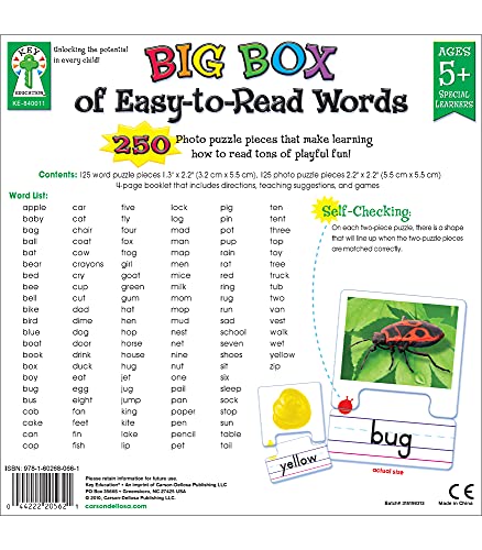 Key Education Big Box of Easy-To-Read Words Puzzles, Sight Words and Phonics Practice With Word and Photo Puzzle Pieces, Educational Games for Special Learners Ages 5+ (250 pc) , 1.5" x 2" - 2" x 2"