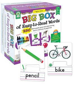 key education big box of easy-to-read words puzzles, sight words and phonics practice with word and photo puzzle pieces, educational games for special learners ages 5+ (250 pc) , 1.5" x 2" - 2" x 2"