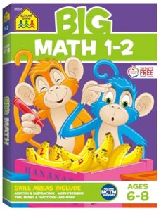 school zone - big math 1-2 workbook - 320 pages, ages 6 to 8, 1st grade, 2nd grade, addition, subtraction, word problems, time, money, fractions, and more (school zone big workbook series)