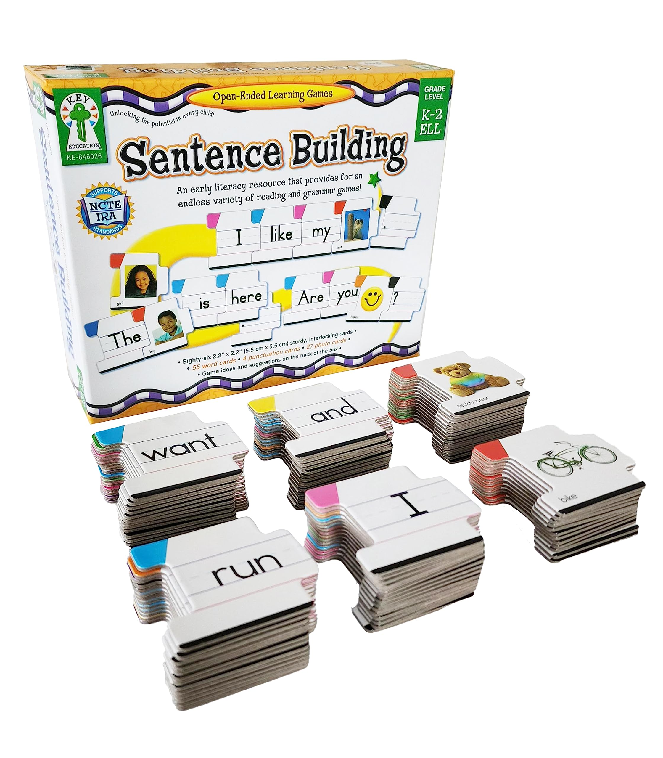 Key Education 86-Piece Sentence Building for Kids, Toys for Speech Therapy, Sight Word Games for Kindergarten, 1st and 2nd Grade Classroom Must Haves, Speech Therapy Activities, Ages 5+