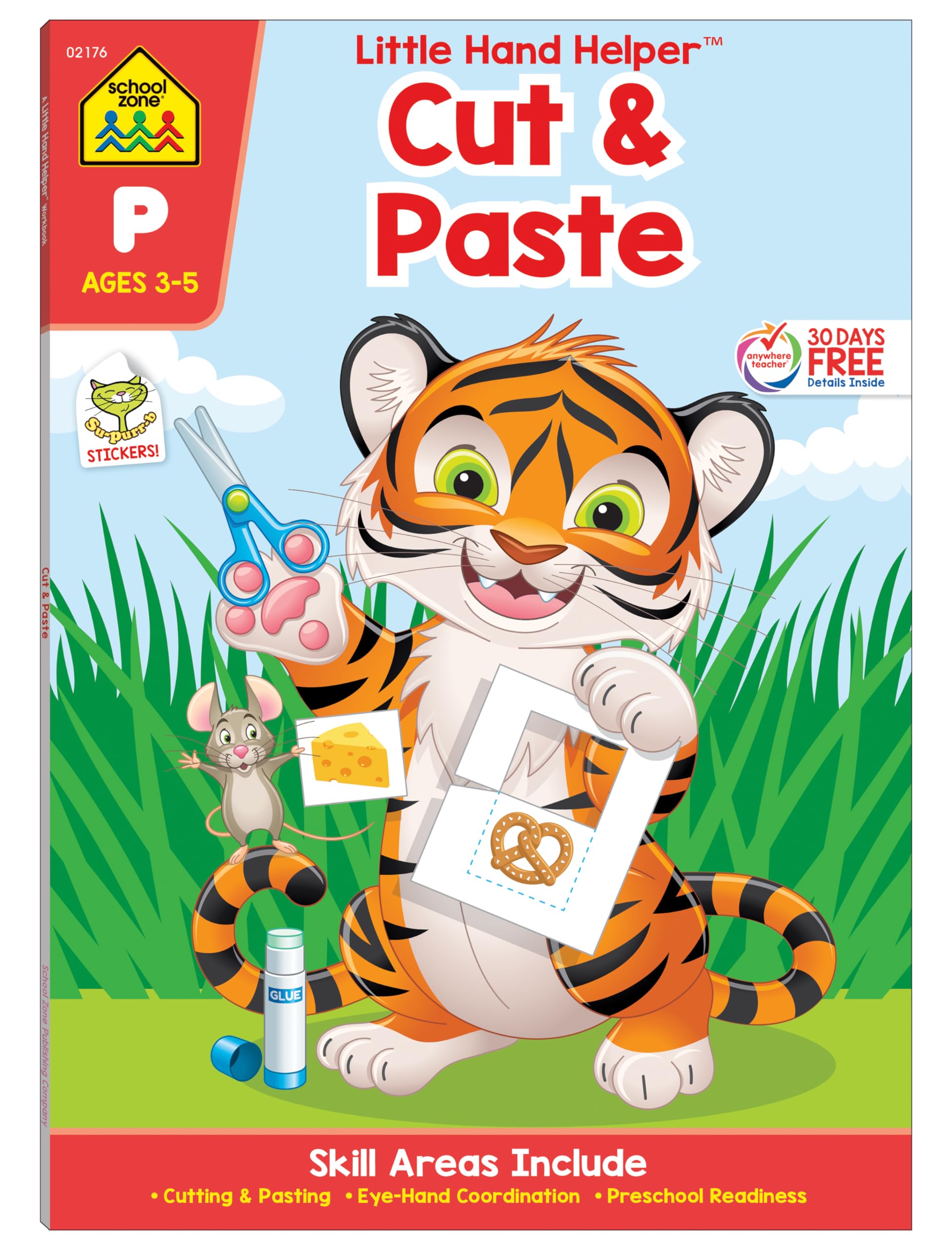 School Zone Cut & Paste Skills Workbook: Little Hands Helper™ Book Series for Ages 3-5, Preschool, Kindergarten, Scissor Cutting, Glue, Stickers, Counting, Puzzles, and More