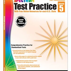 Spectrum 5th Grade Test Practice Workbooks All Subjects, Ages 10 to 11, 5th Grade Test Practice, Language Arts, Reading Comprehension, Vocabulary, Writing and Math Reproducible Book - 160 Pages