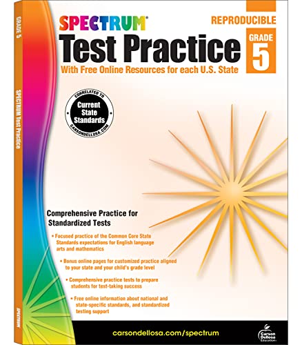 Spectrum 5th Grade Test Practice Workbooks All Subjects, Ages 10 to 11, 5th Grade Test Practice, Language Arts, Reading Comprehension, Vocabulary, Writing and Math Reproducible Book - 160 Pages