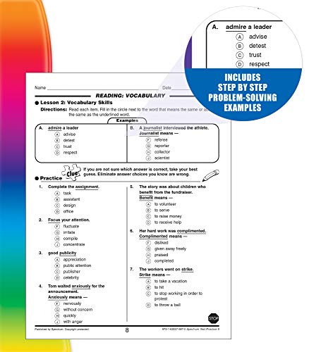 Spectrum 5th Grade Test Practice Workbooks All Subjects, Ages 10 to 11, 5th Grade Test Practice, Language Arts, Reading Comprehension, Vocabulary, Writing and Math Reproducible Book - 160 Pages