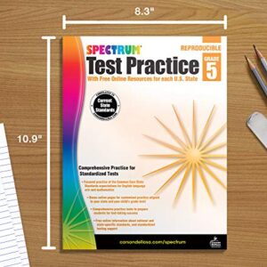 Spectrum 5th Grade Test Practice Workbooks All Subjects, Ages 10 to 11, 5th Grade Test Practice, Language Arts, Reading Comprehension, Vocabulary, Writing and Math Reproducible Book - 160 Pages