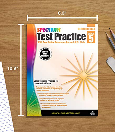 Spectrum 5th Grade Test Practice Workbooks All Subjects, Ages 10 to 11, 5th Grade Test Practice, Language Arts, Reading Comprehension, Vocabulary, Writing and Math Reproducible Book - 160 Pages