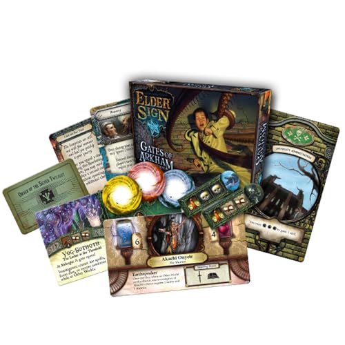 Elder Sign The Gates of Arkham Board Game EXPANSION - Adventures in the Haunted City! Cooperative Horror Mystery Game, Ages 14+, 1-8 Players, 1-2 Hour Playtime, Made by Fantasy Flight Games