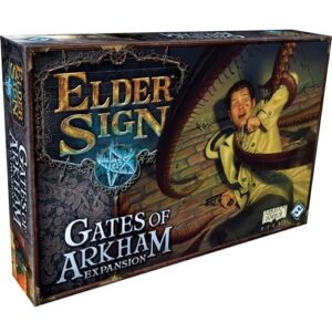 elder sign the gates of arkham board game expansion - adventures in the haunted city! cooperative horror mystery game, ages 14+, 1-8 players, 1-2 hour playtime, made by fantasy flight games