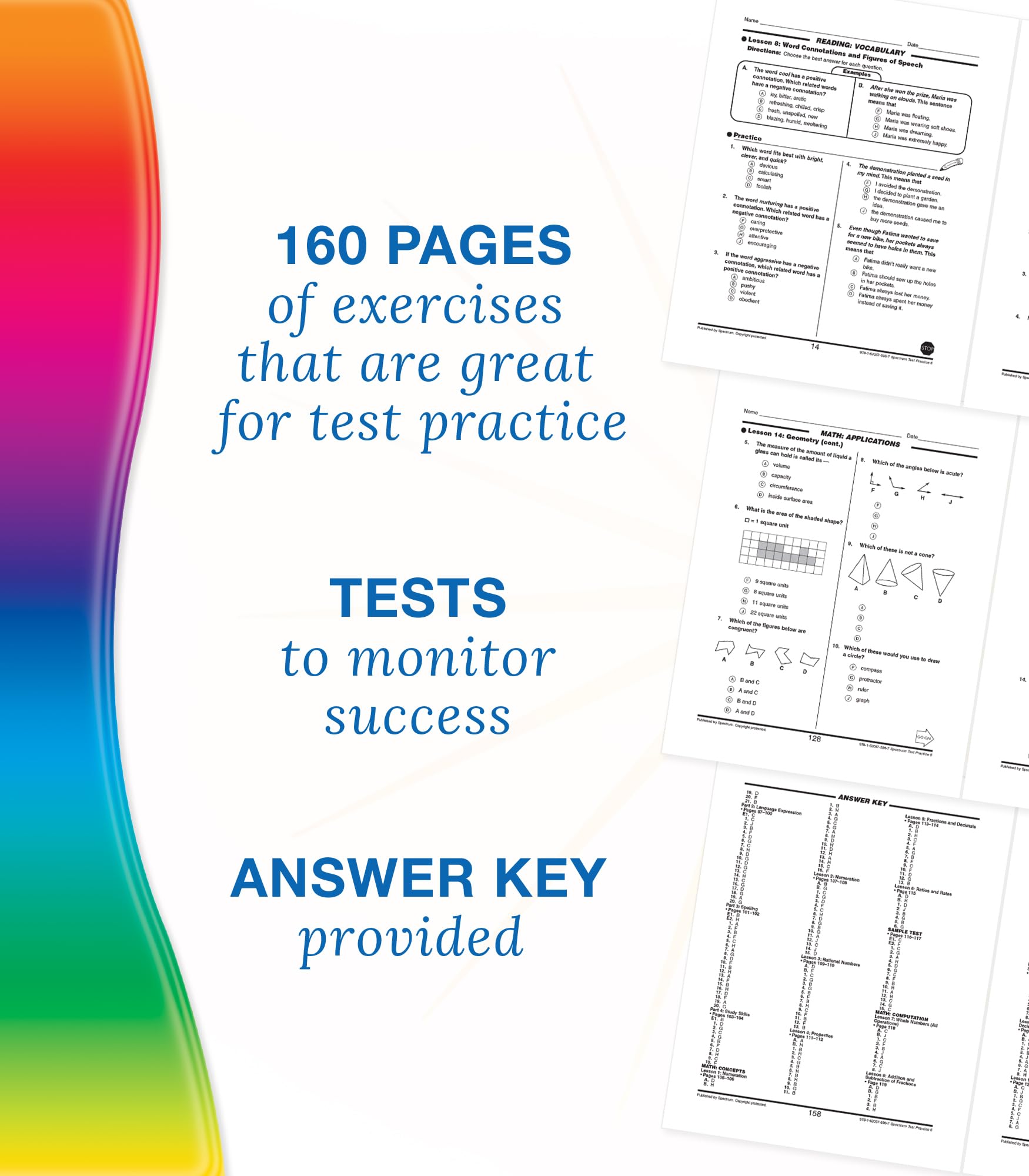 Spectrum Grade 6 Test Practice Workbooks, Ages 10 to 11, Math, Language Arts, and Reading Comprehension 6th Grade Test Practice, Reproducible Book, Vocabulary, Writing, and Math Practice - 160 Pages