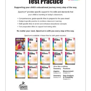 Spectrum Grade 6 Test Practice Workbooks, Ages 10 to 11, Math, Language Arts, and Reading Comprehension 6th Grade Test Practice, Reproducible Book, Vocabulary, Writing, and Math Practice - 160 Pages