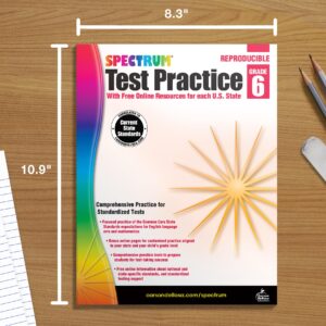 Spectrum Grade 6 Test Practice Workbooks, Ages 10 to 11, Math, Language Arts, and Reading Comprehension 6th Grade Test Practice, Reproducible Book, Vocabulary, Writing, and Math Practice - 160 Pages