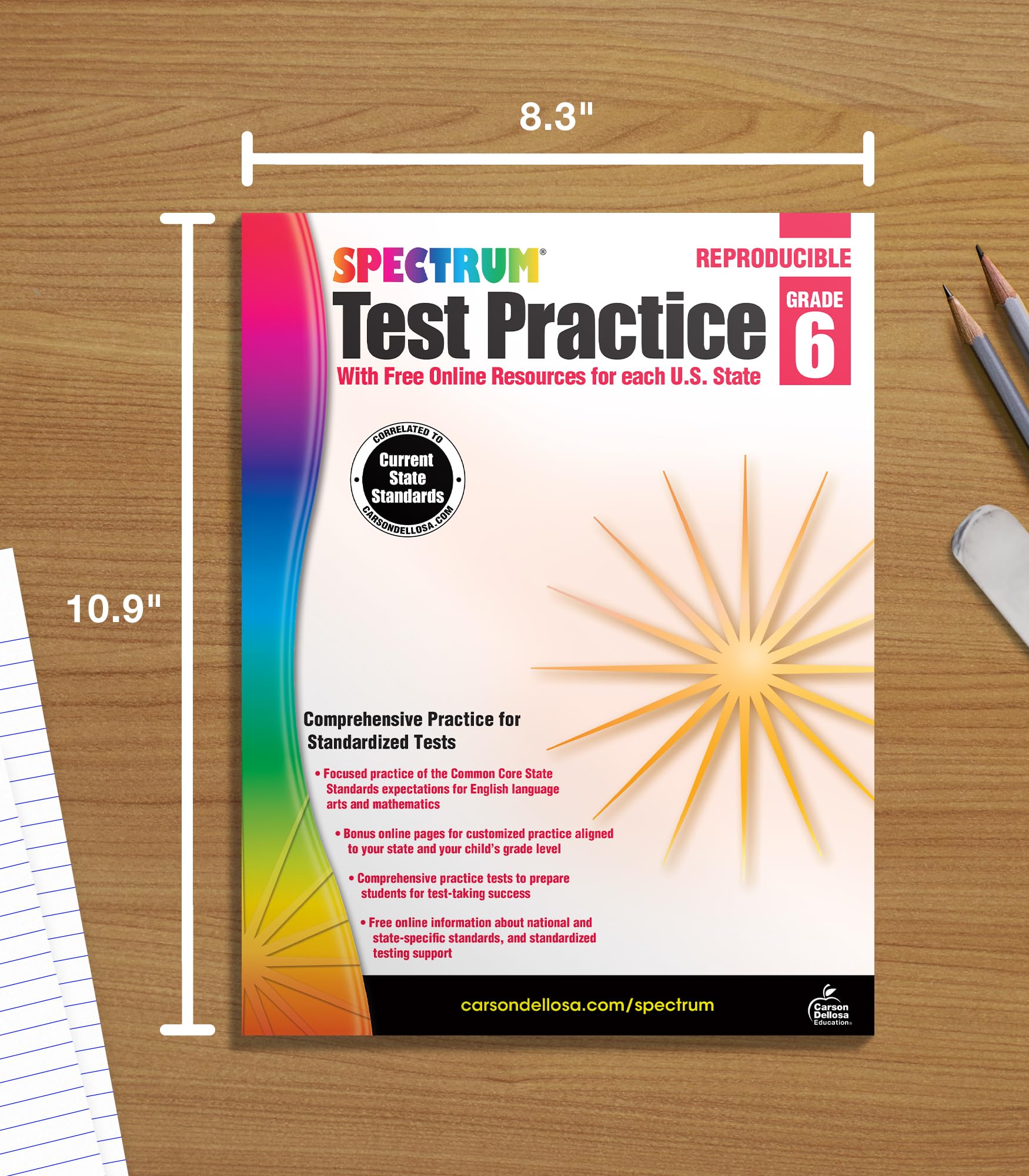 Spectrum Grade 6 Test Practice Workbooks, Ages 10 to 11, Math, Language Arts, and Reading Comprehension 6th Grade Test Practice, Reproducible Book, Vocabulary, Writing, and Math Practice - 160 Pages