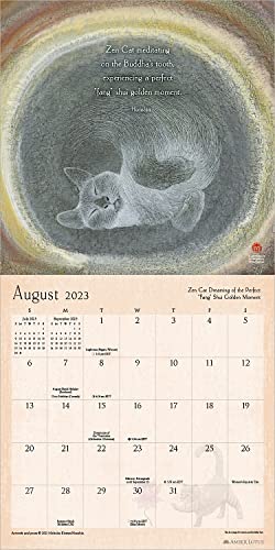 Zen Cat 2023 Wall Calendar | Meditational Art by Nicholas Kirsten-Honshin | 12" x 24" Open | Amber Lotus Publishing