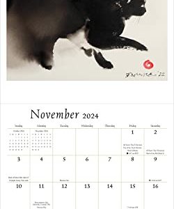 The Artful Cat 2024 Wall Calendar: Brush & Ink Watercolor Paintings by Endre Penovac | 12" x 24" Open | Amber Lotus Publishing