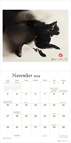 The Artful Cat 2024 Wall Calendar: Brush & Ink Watercolor Paintings by Endre Penovac | 12" x 24" Open | Amber Lotus Publishing