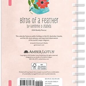 Geninne Zlatkis 2024 Weekly Planner: Birds of a Feather | Travel-Size 12-Month Calendar | Compact 5" x 7" | Flexible Cover, Wire-O Binding, Elastic Closure, Inner Pockets