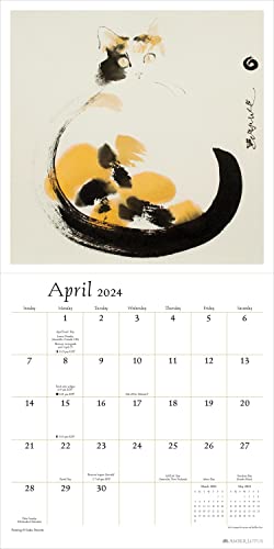 The Artful Cat 2024 Wall Calendar: Brush & Ink Watercolor Paintings by Endre Penovac | 12" x 24" Open | Amber Lotus Publishing