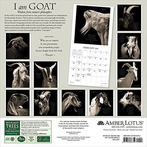 I Am Goat 2023 Wall Calendar: Animal Portrait Photography by Kevin Horan and Wisdom From Nature's Philosophers | 12" x 24" Open | Amber Lotus Publishing