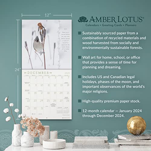 Becorns 2024 Wall Calendar: Forest Folk by David M Bird | 12" x 24" Open | Amber Lotus Publishing