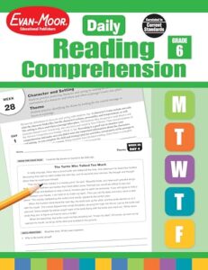 evan-moor daily reading comprehension, grade 6 - homeschooling & classroom resource workbook, reproducible worksheets, teaching edition, fiction and nonfiction, lesson plans, test prep