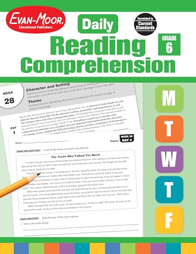 Evan-Moor Daily Reading Comprehension, Grade 6 - Homeschooling & Classroom Resource Workbook, Reproducible Worksheets, Teaching Edition, Fiction and Nonfiction, Lesson Plans, Test Prep