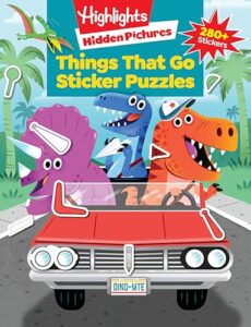 things that go sticker puzzles: transportation activity book of cars, trucks, planes and more, hidden pictures puzzles with 280 stickers for kids 3 and up (highlights sticker hidden pictures)